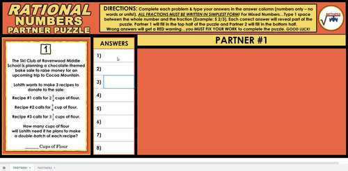 Rational Numbers Word Problems SELF-CHECKING DIGITAL PARTNER PUZZLE