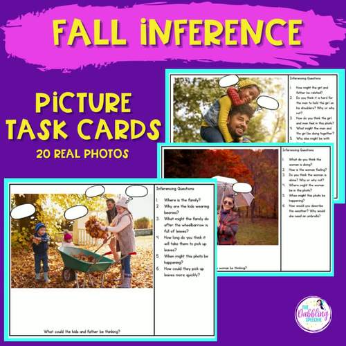 Themed Therapy: Inference Pictures Fall Task Cards for Speech Therapy