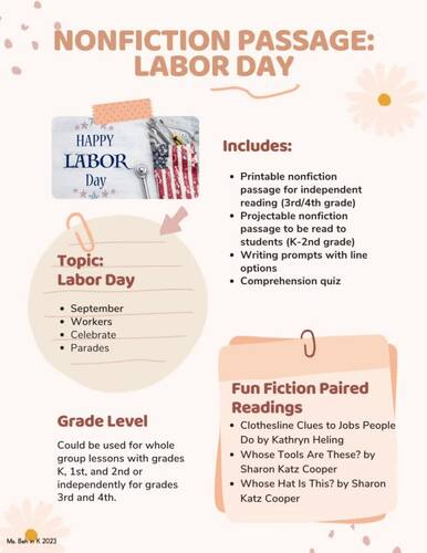 Labor Day (Nonfiction Passage, Writing Prompts, & Comprehension Check)
