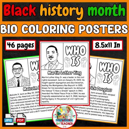 Black History Month Coloring Pages Posters |46 Black Heroes Biography ...