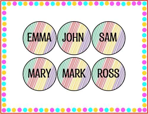Printable Colorful Round Student Name Labels,Editable Classroom Labels