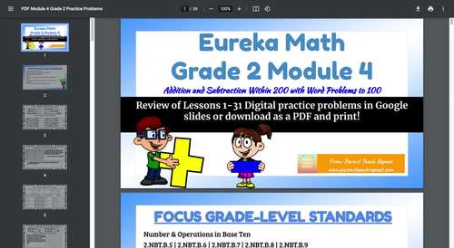 Bundle Eureka Math Grade 2 Module 4 Practice Problems and EOM Test