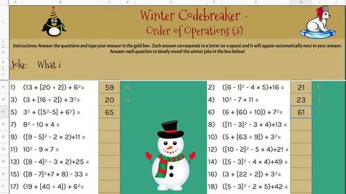 Order of operations (Hard) Self-Grading Digital Codebreaker worksheet