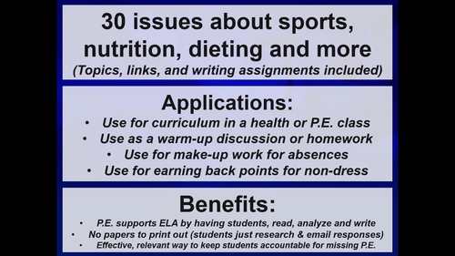 30 issues on sports, nutrition, dieting & more (links, writing prompts ...