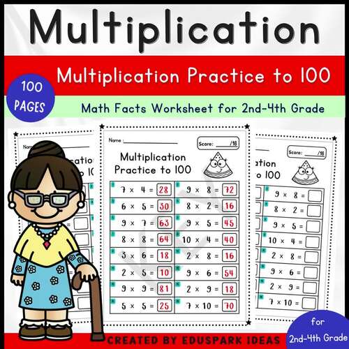 Multiplication Practice to 100 | Math Facts Worksheet for 2nd-4th Grade