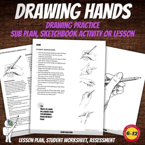 Drawing Hands Worksheet Packet, Art Sub Plan, Middle or High School Art