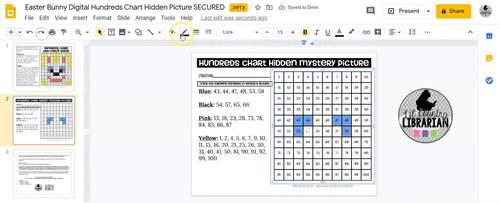Digital Easter Bunny Hundreds Chart Hidden Picture Activity PPT or Slides™