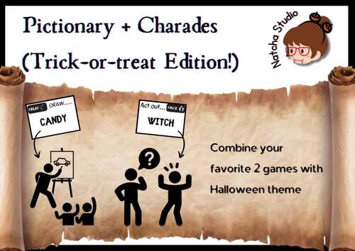 Halloween Pictionary + Charade Trick-or-treat Edition for Elementary