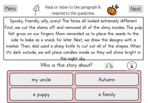 Fall Short Stories Boom Cards™ Set 2 | Fall Comprehension Fall WH Questions
