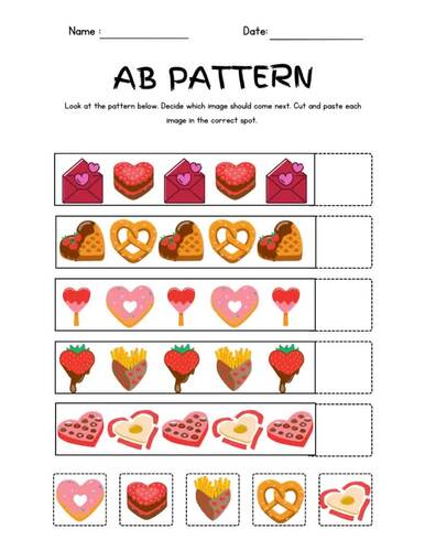 Valentine's Day Finish the Pattern Sequencing Fine Motor Skills Centers