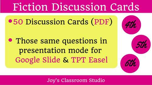 Fiction Book Discussion Cards or Discussion Questions 4th, 5th, and 6th ...