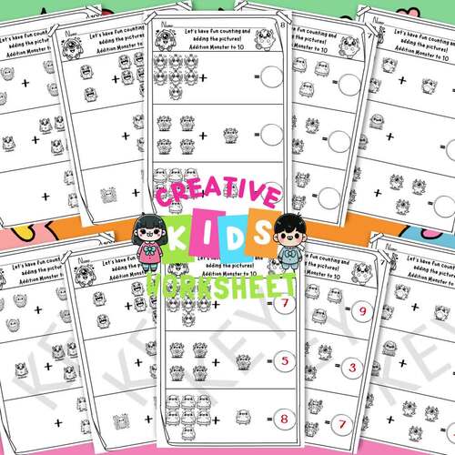 Addition Monsters Up To 10 Math, Ten Frame Addition Monsters Worksheets