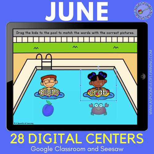 June Digital Centers for Kindergarten - Math & Literacy | Distance Learning