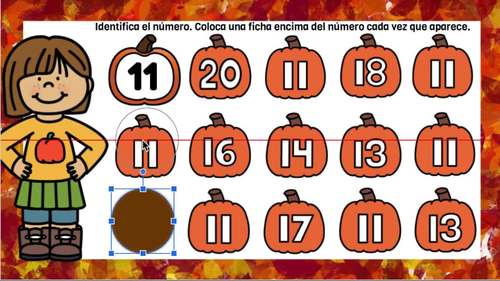 Fall Math in Spanish Google Slides and Seesaw Identify Numbers 11-20