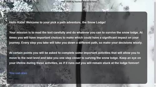 Pick A Path Snow Lodge Pick Your Own Adventure Digital Escape Room NO PREP