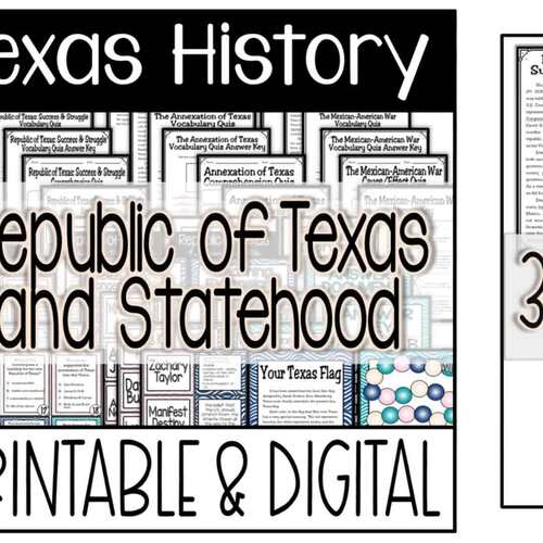 Texas History / Republic of Texas & Statehood / Printable & Digital ...