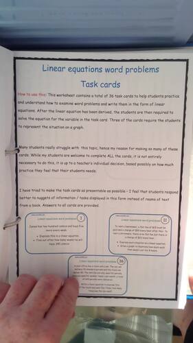 Changing word problems into linear equations linear models task cards