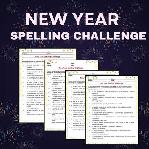 New year's Spelling and Vocabulary Challenge No Prep Activity | TPT