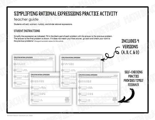 Simplifying Rational Expressions Activity by Math Beach Solutions