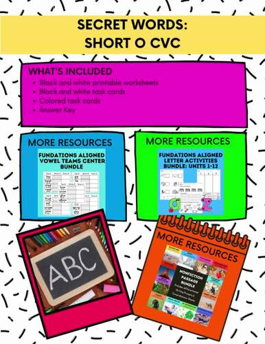 Secret Words: Short O CVC Center Activity by Ms Beh in K | TPT