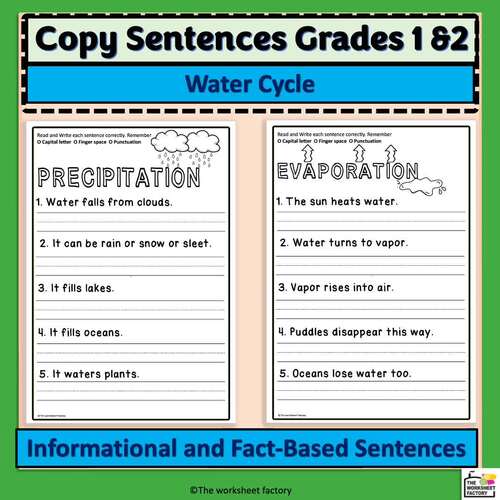 Water Cycle Copy Sentence Worksheets| Sentence and Handwriting Practice ...