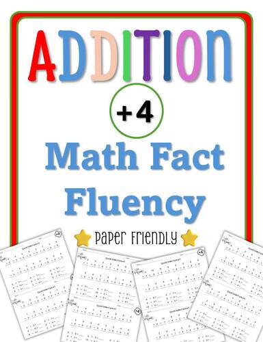 Math Fact Fluency +4 (Addition Timed Test) Half-Sheet | TPT