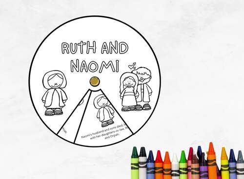 Ruth, Naomi and Boaz, Bible Spinning Wheel, Sunday School Coloring Craft