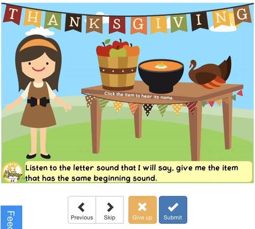 Thanksgiving Beginning Letter Sounds Boom Cards by Teacher Kimmy