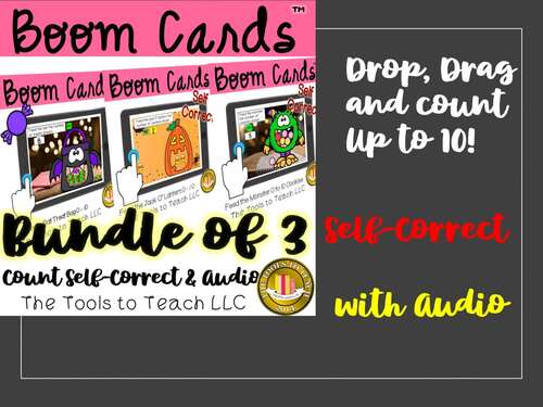 Bundle Boom Cards Halloween Count to 10 Math Self-Correct with Audio