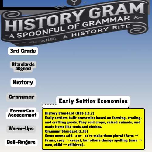 3rd Grade History Gram: Early Settler Economies & Plural Nouns | TPT