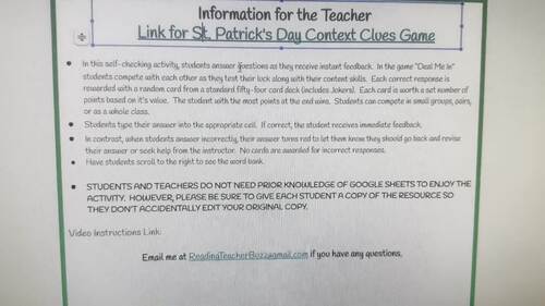 St. Patrick's Day Context Clues Game 3rd Grade Google Activity Digital ...