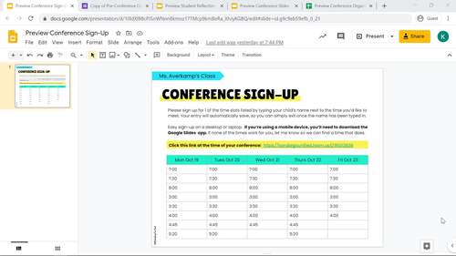 Parent Teacher Conference Forms Reminders Google Slides Student Self ...