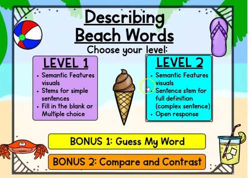 Describing With Semantic Features | Beach Words | Summer | Boom™ Cards