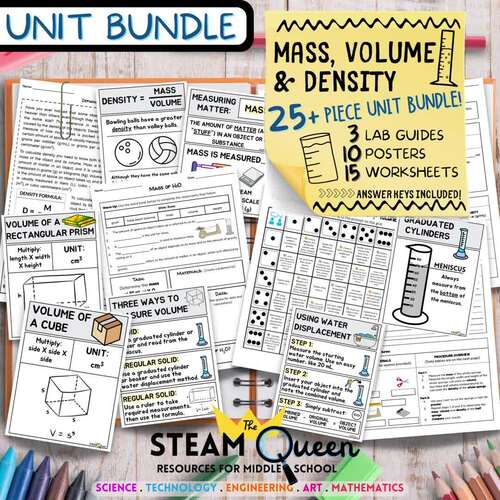 Density, Mass & Volume Bundle: Worksheets, Notes, Lab Guides for Middle ...