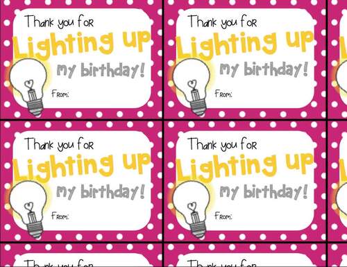 Lightbulb Birthday Thank You Gift Tag- Thank you for lighting up my ...