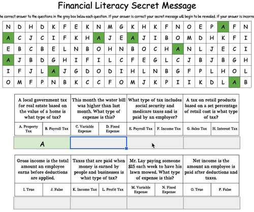 Financial Literacy Secret Message DIGITAL & PRINTABLE by iTeach2
