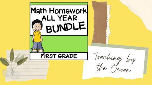 1st Grade Math Homework - ALL YEAR BUNDLE by Teaching by the Ocean