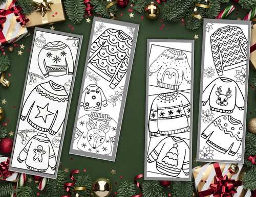 Christmas Sweater Coloring Activity Printable Bookmarks, Great Activity ...