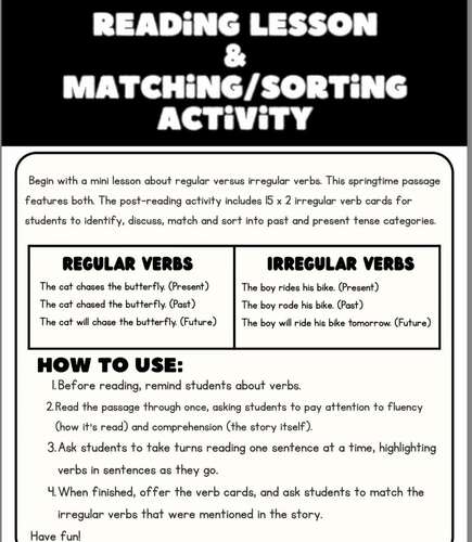 Spring Reading Passage with Irregular Verb Activity, 3-5 ELA Intervention