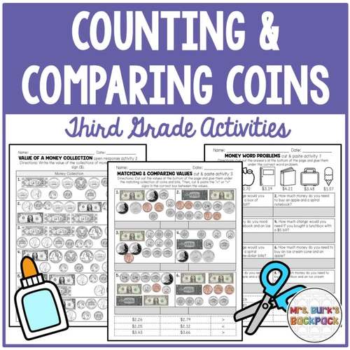 Counting & Comparing U.S. Coins NO-PREP 3rd Grade Math Printables ...