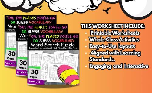 Dr. Seuss Oh, The Places You’ll Go Word Search Puzzles 3rd,4th,5th,6th ...