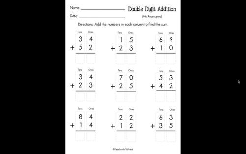 Double Digit Addition Worksheets (No Regrouping) by TeachwithMsPriest