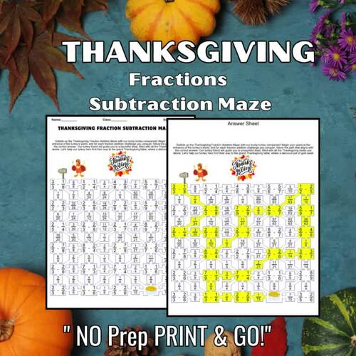 Thanksgiving Subtraction Fractions Like and Unlike Denominators Maze No ...