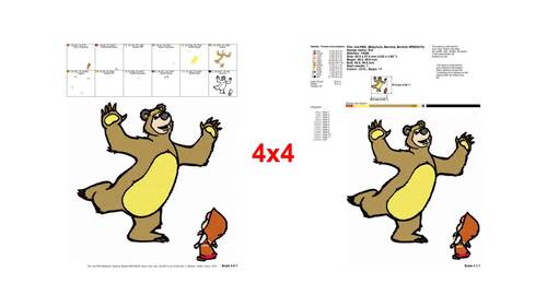 Happy Masha and Bear Dancing Cartoon Embroidery Designs - Instant Download
