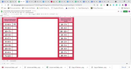 Unicorn and Baby Addition and Subtraction to 20 Pixel Art Mystery Reveal