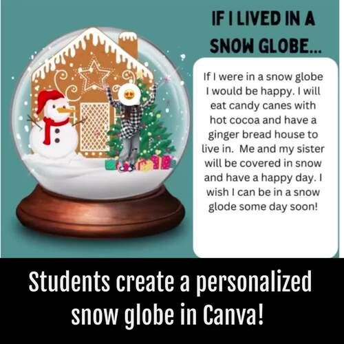 Snow globe design and writing activity in Canva by Learning Cove