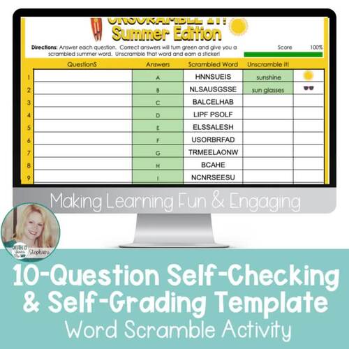Editable Self-Checking Template - Digital Activity - Summer (10 ...