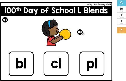 100th Day of School L Blends Boom Cards by My Little Teaching World