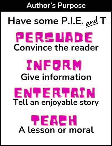 P.I.E and T - Author's Purpose by CLS2021 | TPT