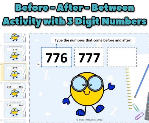 Before - After - Between Activity with Three Digit Numbers, Google Slides